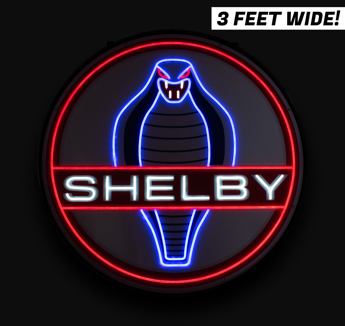 Shelby Cobra Snake 36" Round Garage Wall Light Up LED Sign — Blue Oval ...