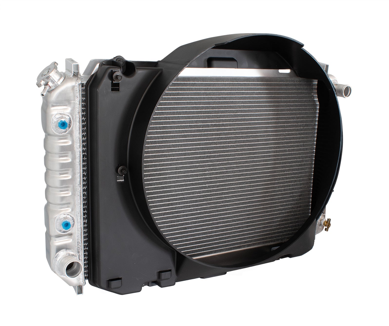 1986-1993 Mustang 5.0L 2-Row 24" Aluminum Radiator w/ Fan Shroud & Blu ...