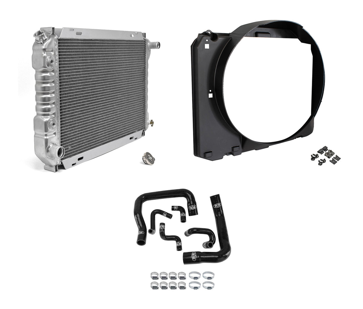 1986-1993 Mustang 5.0L 2-Row 24" Aluminum Radiator w/ Fan Shroud & Bla ...