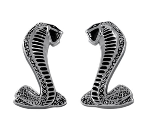 Ford Mustang Cobra Snake Fender Side Emblems in Black & Chrome Silver ...