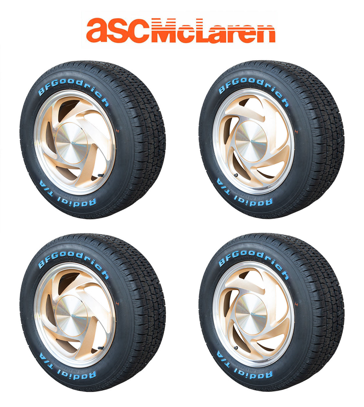 1989-1990 ASC McLaren Mustang OEM Wheels w/ Center Caps Gold & Silver ...