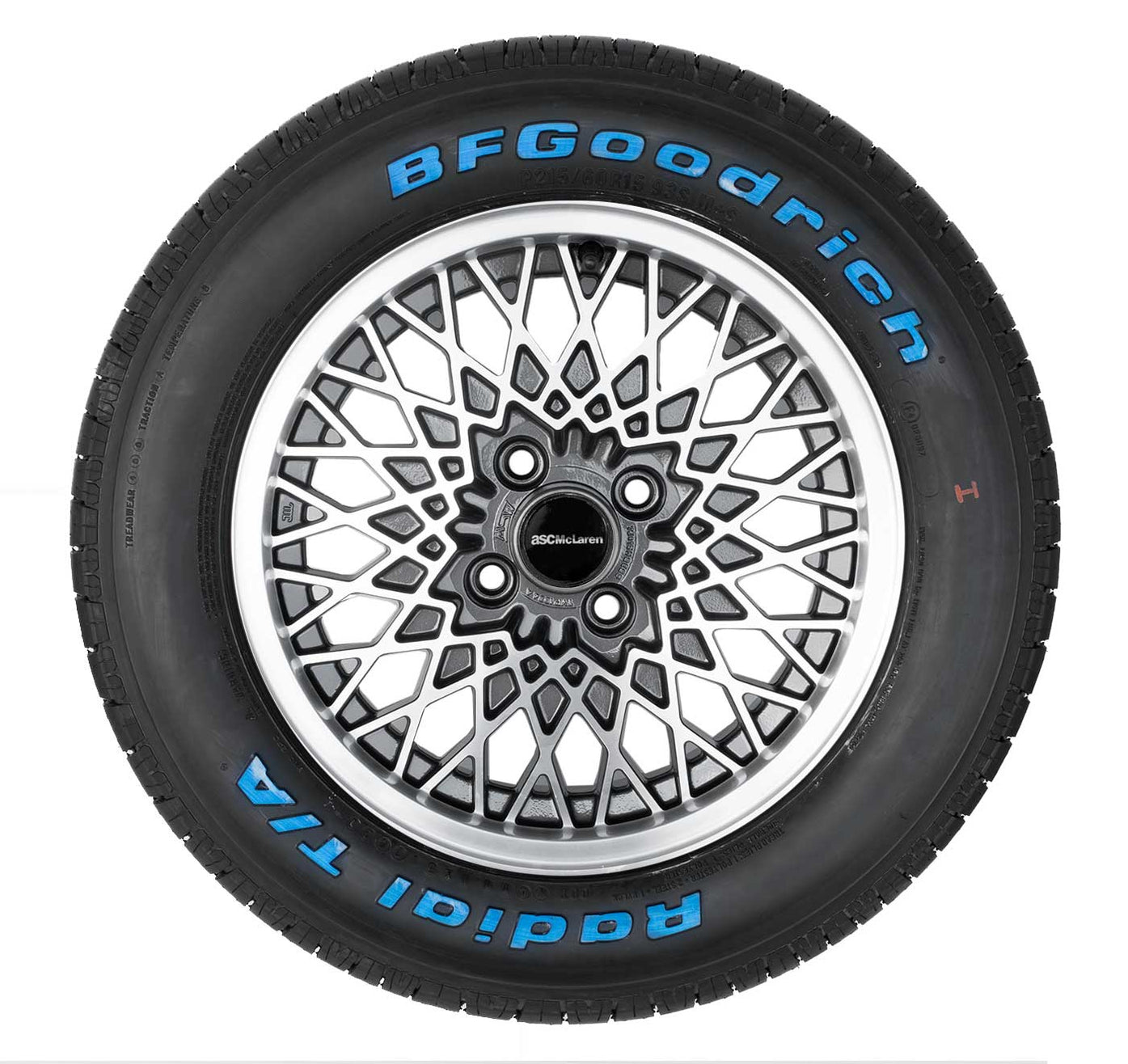 1987-1988 ASC McLaren Mustang OEM Silver Wheels & Tires w/ Center Caps ...