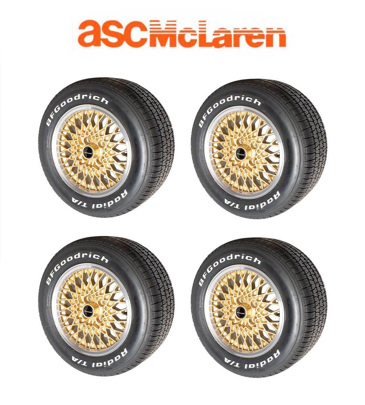 1984-1986 ASC McLaren Capri OEM Gold Wheels & Tires w/ Center Caps Set ...