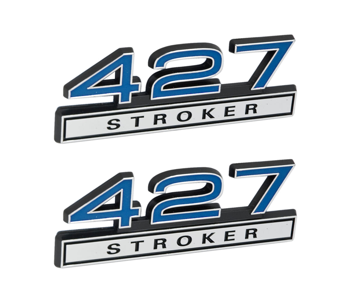 427 Stroker 7.0 Liter Engine Emblems Badges in Chrome & Blue - 4" Long ...