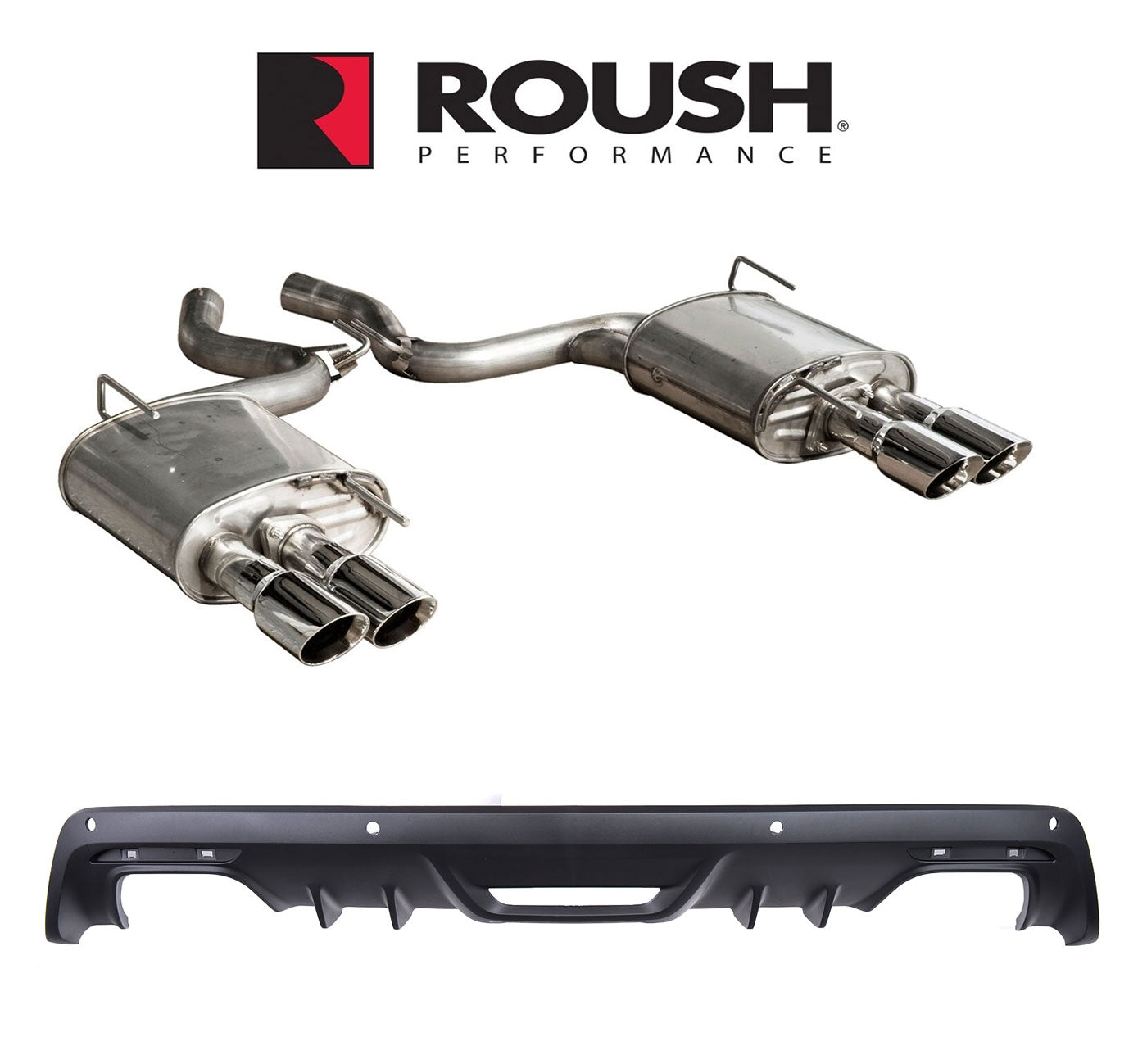 2015-2017 Mustang 2.3L Ecoboost Roush Quad Tip Exhaust System & Rear V ...