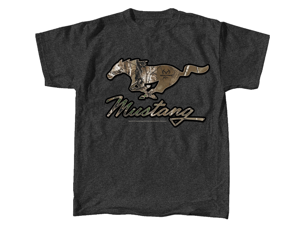 Ford Mustang Realtree Camo Running Horse Pony Gray Graphic T-Shirt Men — Blue Oval Industries