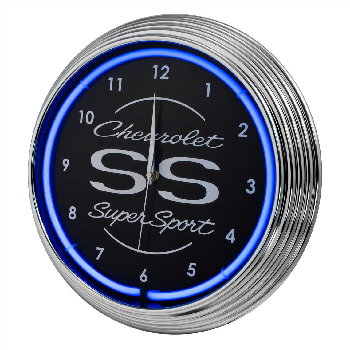 Chevy Camaro Chevelle SS Super Sport Blue Light Up Neon Clock w Chrome ...