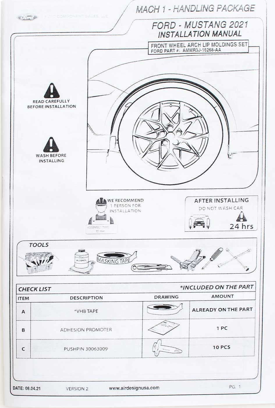 2021-2023 Mustang Mach 1 OEM Handling Package Black Front Wheel Lip Mo ...