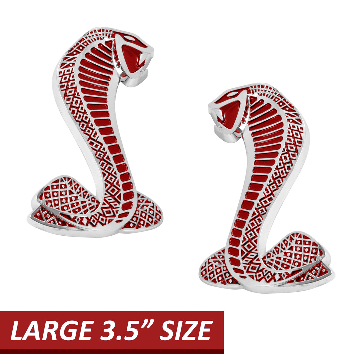 Ford Mustang LARGER 3 1/2" Cobra Snake Fender Side Emblems Red & Chrom ...