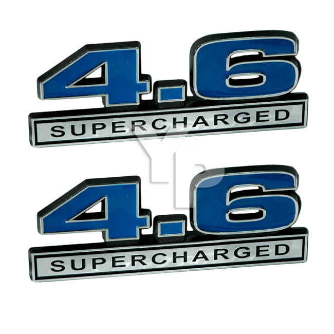 Blue 4.6 Liter Supercharged Engine Emblem Badge Logo with Chrome Trim ...