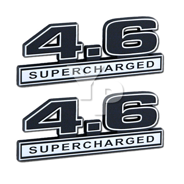 4.6 Liter Engine Supercharged Emblems Badge Logos Chrome & Black - 5 ...
