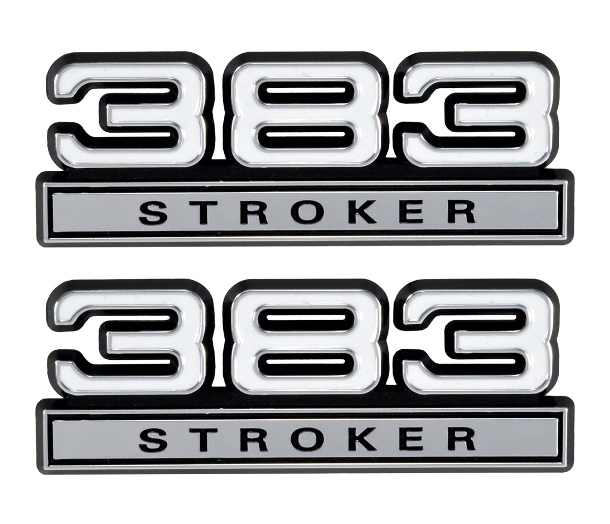 383 Stroker 6.2L Engine Emblems Badges White w/ Chrome Trim - 4" Long ...