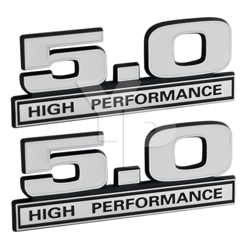 5.0 Liter 302 Engine High Performance Emblems w/ Chrome & White Trim ...